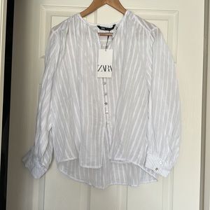 Zara | Tops | Zara Metallic Thread Oversized Cotton Blouse | Poshmark